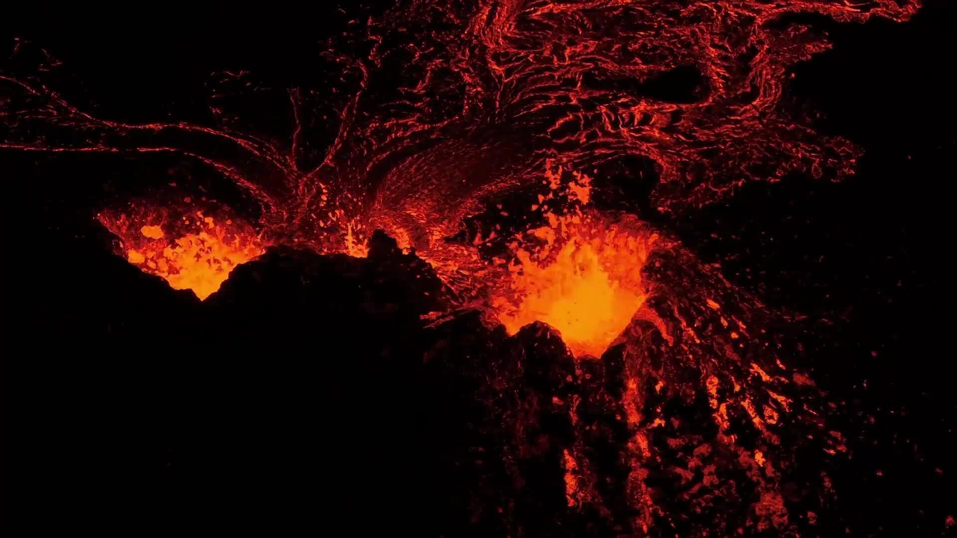 Nature's fury from above! Drone footage captures persistent lava jets ...