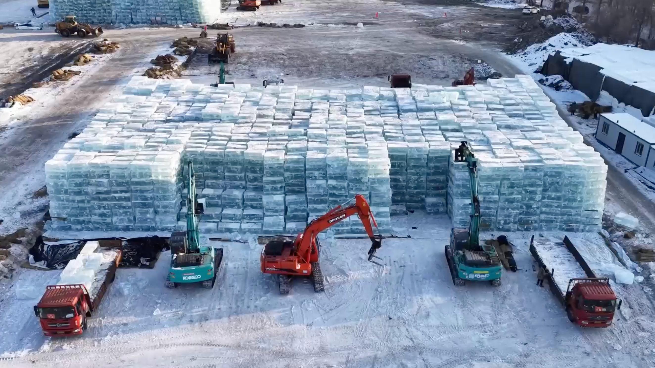 Harbin harvest! - Huge blocks of ICE cut from river ahead of next year ...