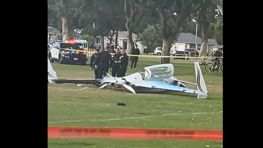 Long Beach plane crash - At least two injured as light aircraft comes ...
