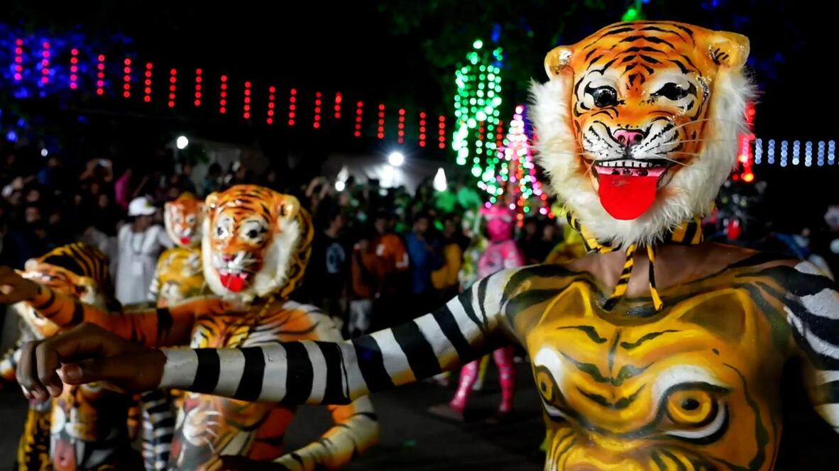 Roar-some! Indian men dressed as tigers roam streets to celebrate magic ...