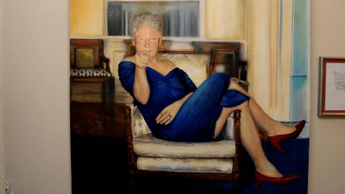 Epstein files - Painting of Clinton in 'dress and high heels' goes ...
