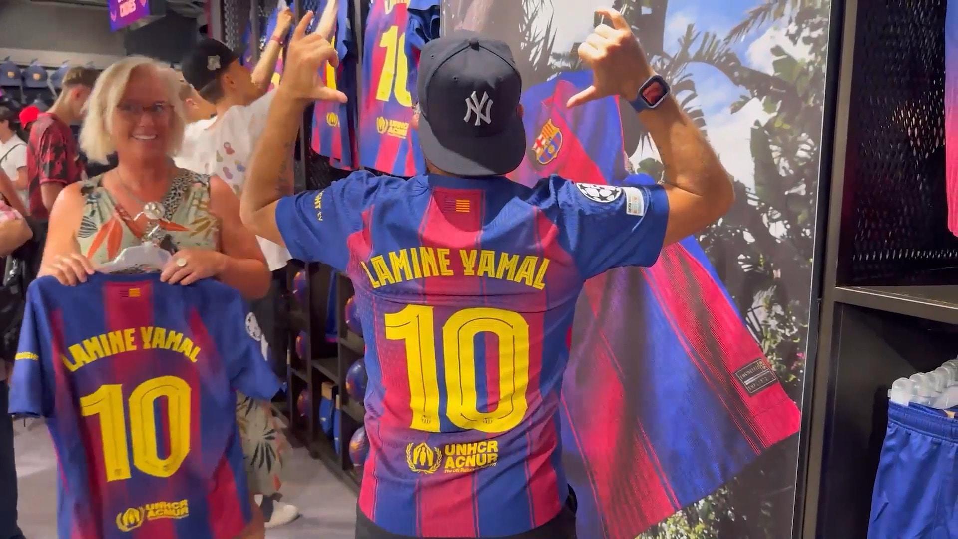 Life goals - Fans storm Barca's merch store as Yamal takes over Messi's ...