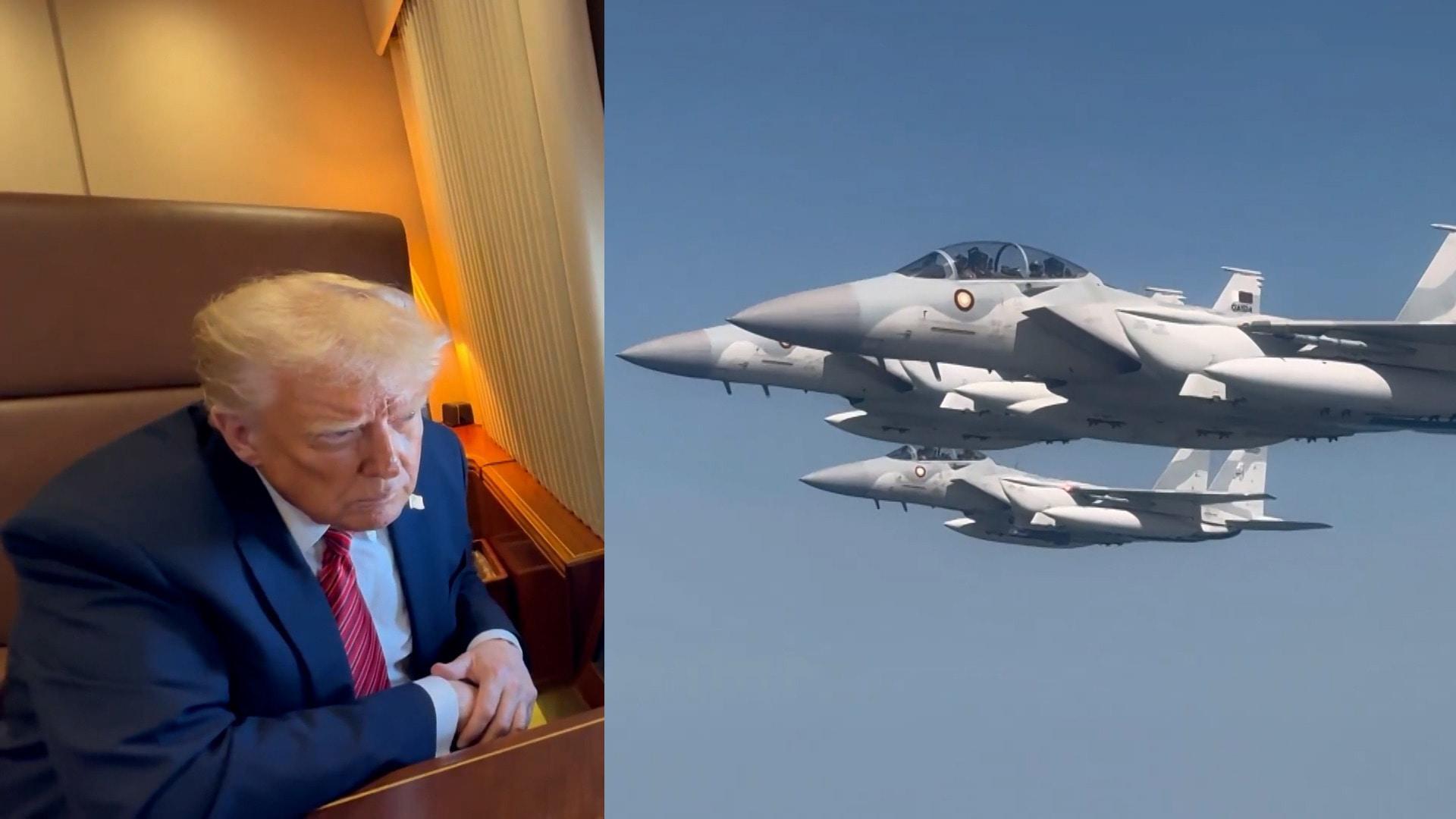 Fly, baby, fly! Trump watches Qatari fighter jets from Air Force One on ...