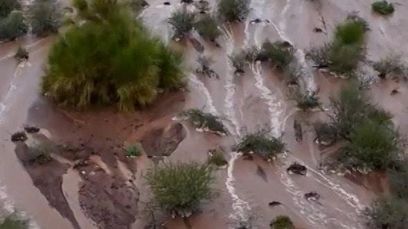 Saudi Arabia flooding - Aerial footage captures submerged Wadi Al Fora ...